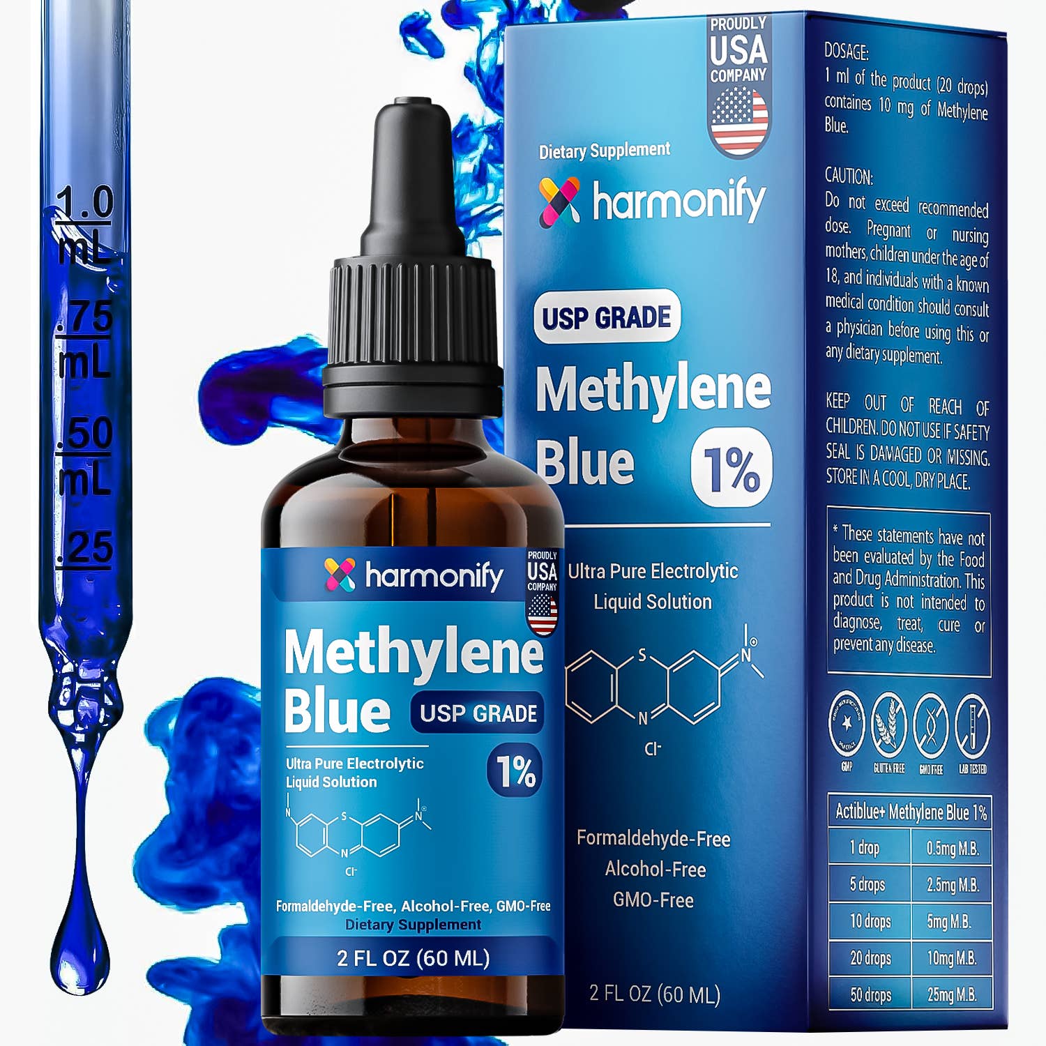 HARMONIFY Methylene Blue 60 ML (2 FL OZ) USP Grade %1 | The Organic ...
